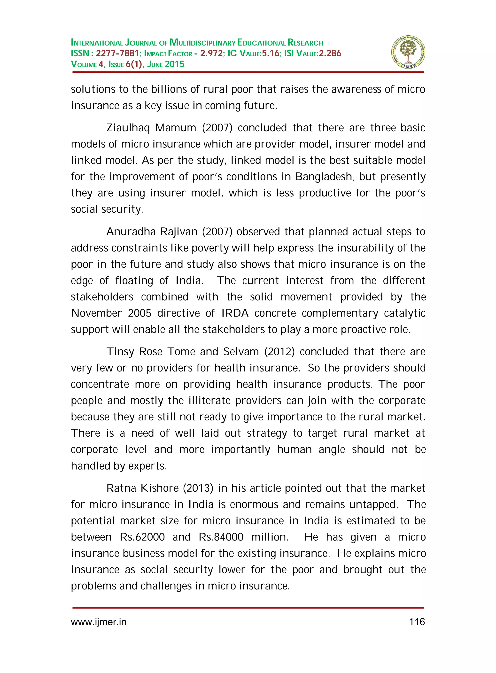 70 an overview of micro insurance industries in india | PDF