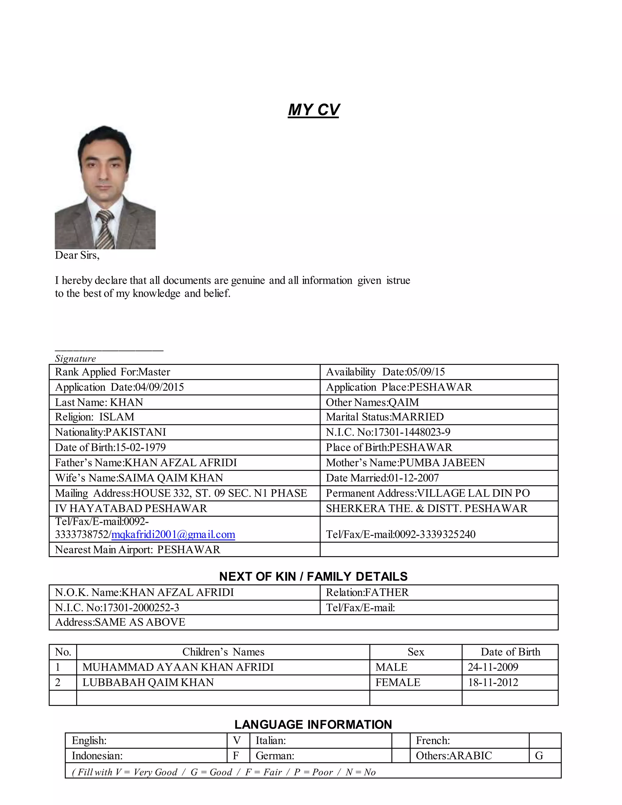 CAPT. QAIM KHAN CV (1) | DOCX