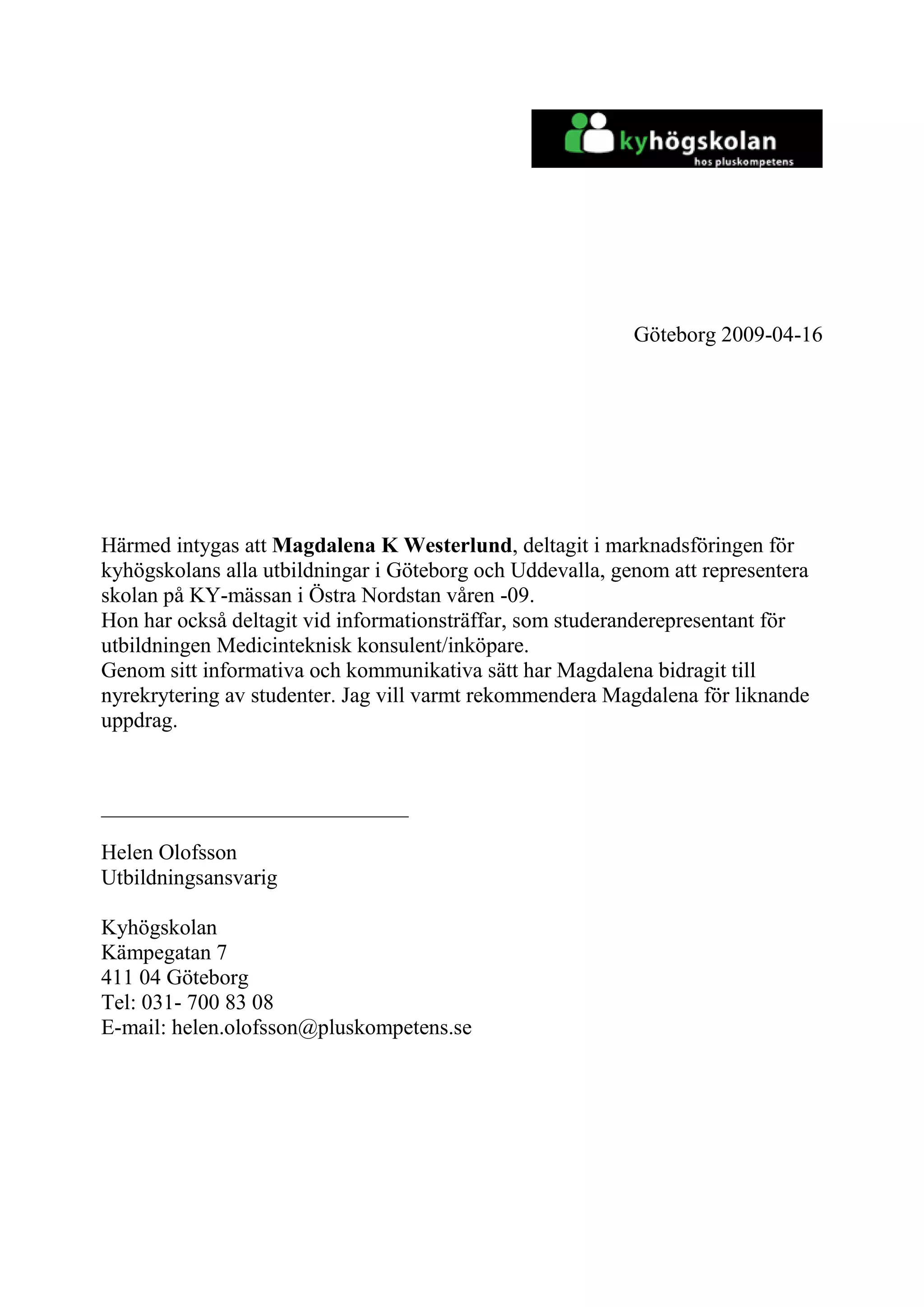 Intyg ang marknadsf+Âring Magdalena Westerlund | PDF