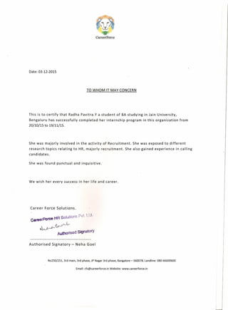 CFS Completion Letter | PDF | Career Planning | Careers