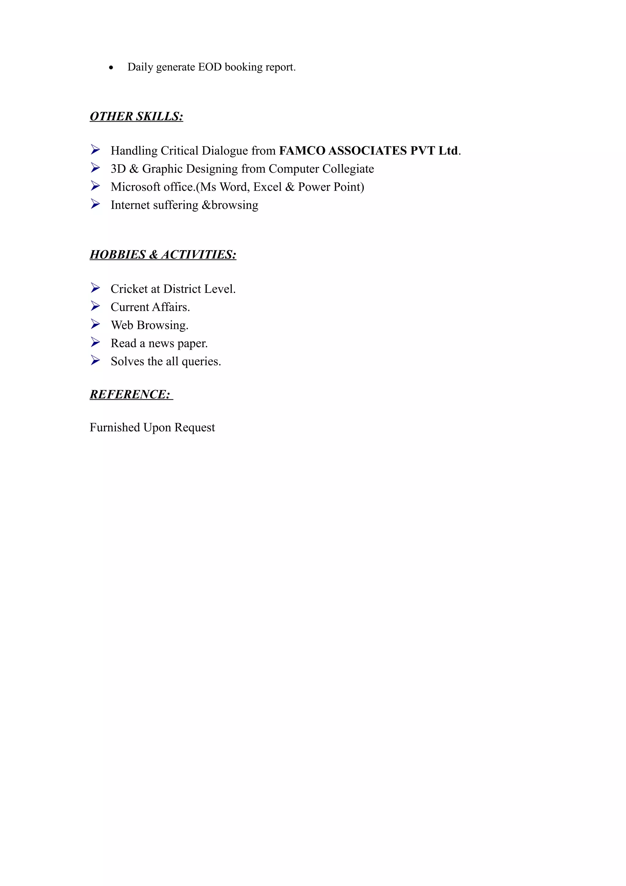 Cv of HAMMAD (1) | DOC | Business | Business and Finance