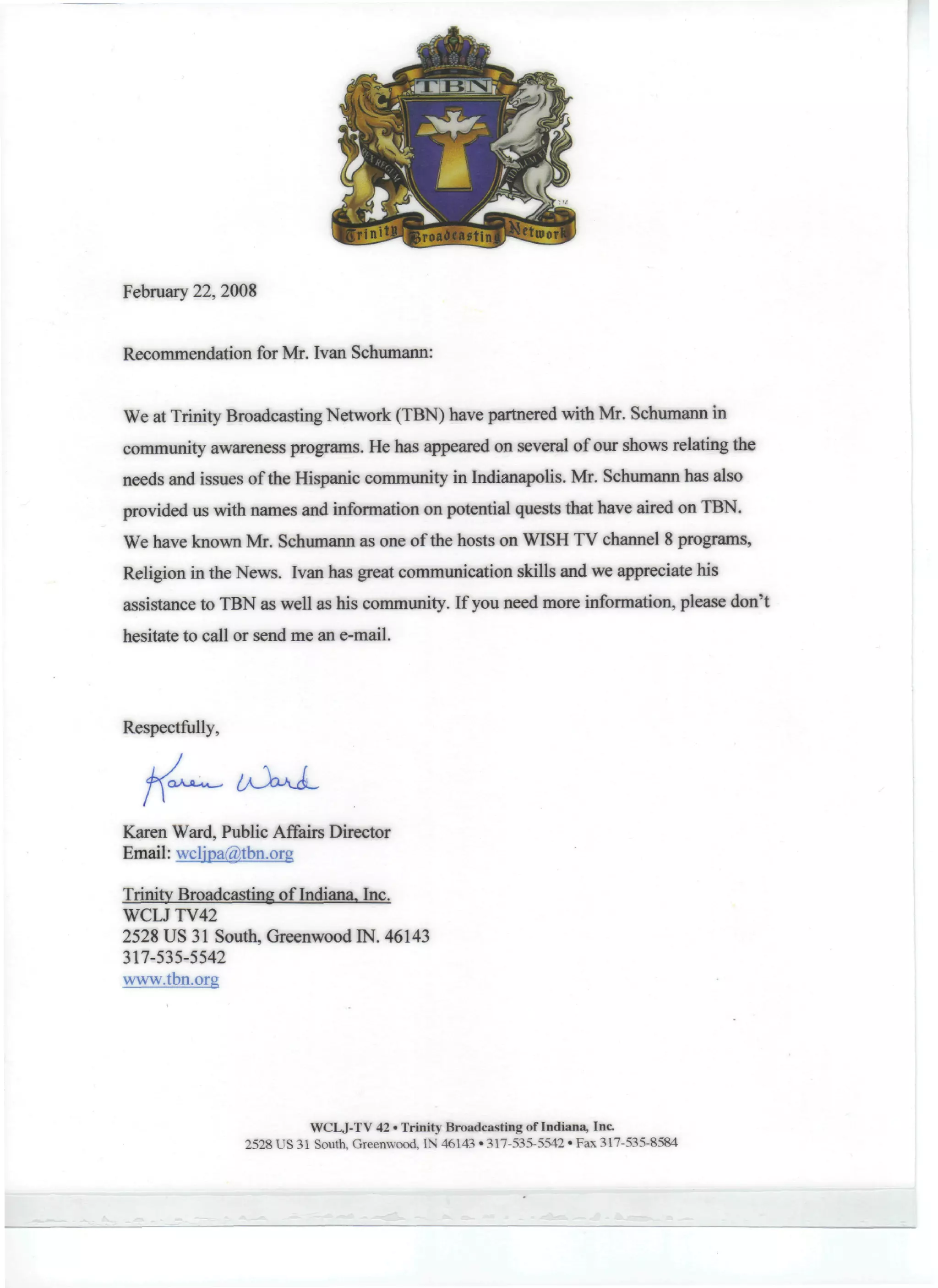 Trinity Broadcating Letter of recommendation for Ivan Schumann.PDF