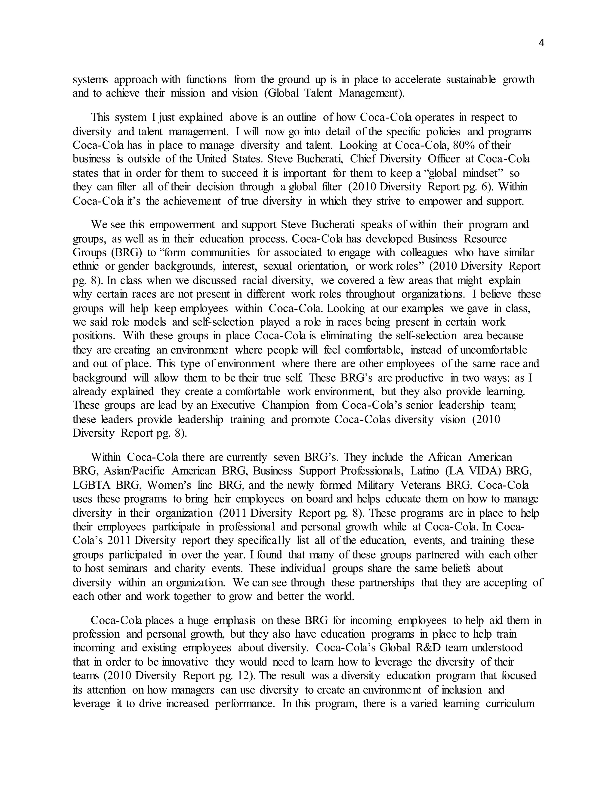 Final Draft Coca-Cola Diversity Research Paper LinkedIn | DOCX