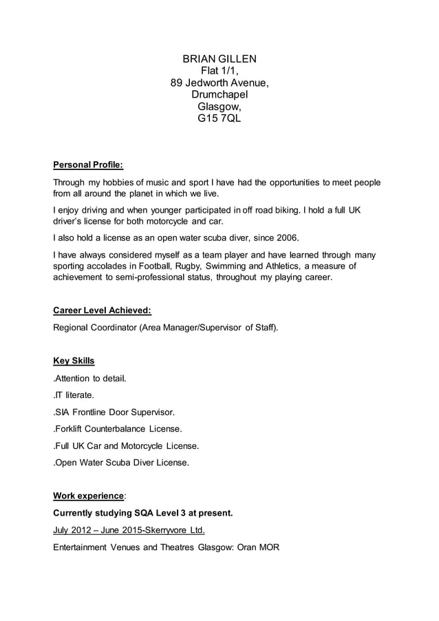 Brian Gillen CV 2016 | PDF