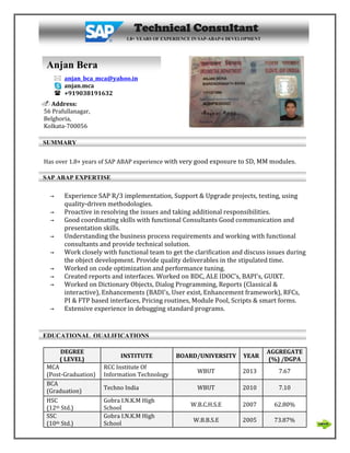 Anjan SAP ABAP Resume with PAN Card | PDF