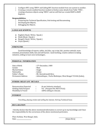 Anjan SAP ABAP Resume with PAN Card | PDF