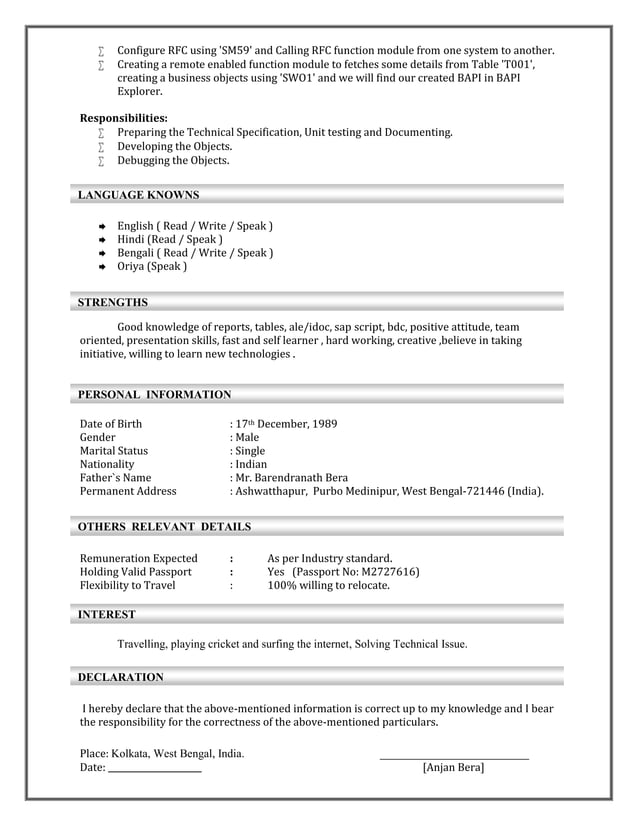 Anjan SAP ABAP Resume with PAN Card | PDF