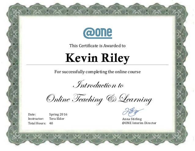 IOTL- Kevin Riley -SP16 Certificate