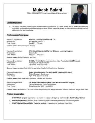Mukesh Balani (CV) | DOC | Sikhism | Religion & Spirituality