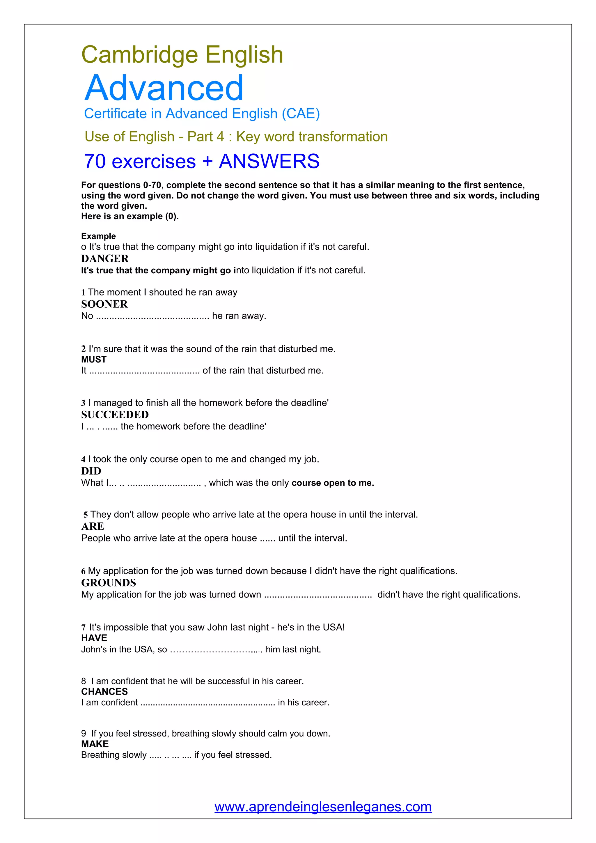 70 CAE KEYWORD TRANSFORMATION ANSWERS | PDF