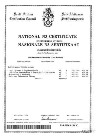 1998 N3 Certificate | PDF
