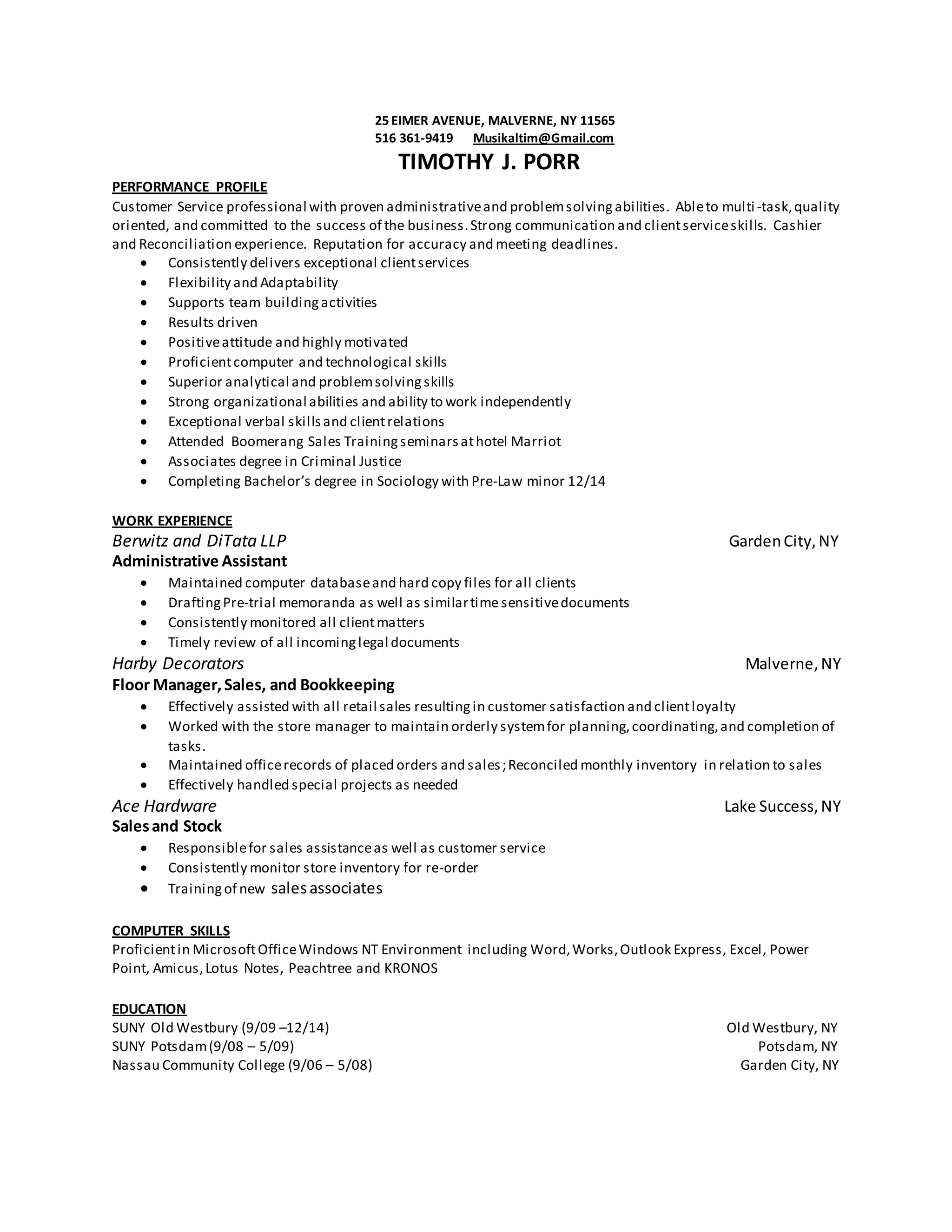 Tim J Porr Resume | DOCX
