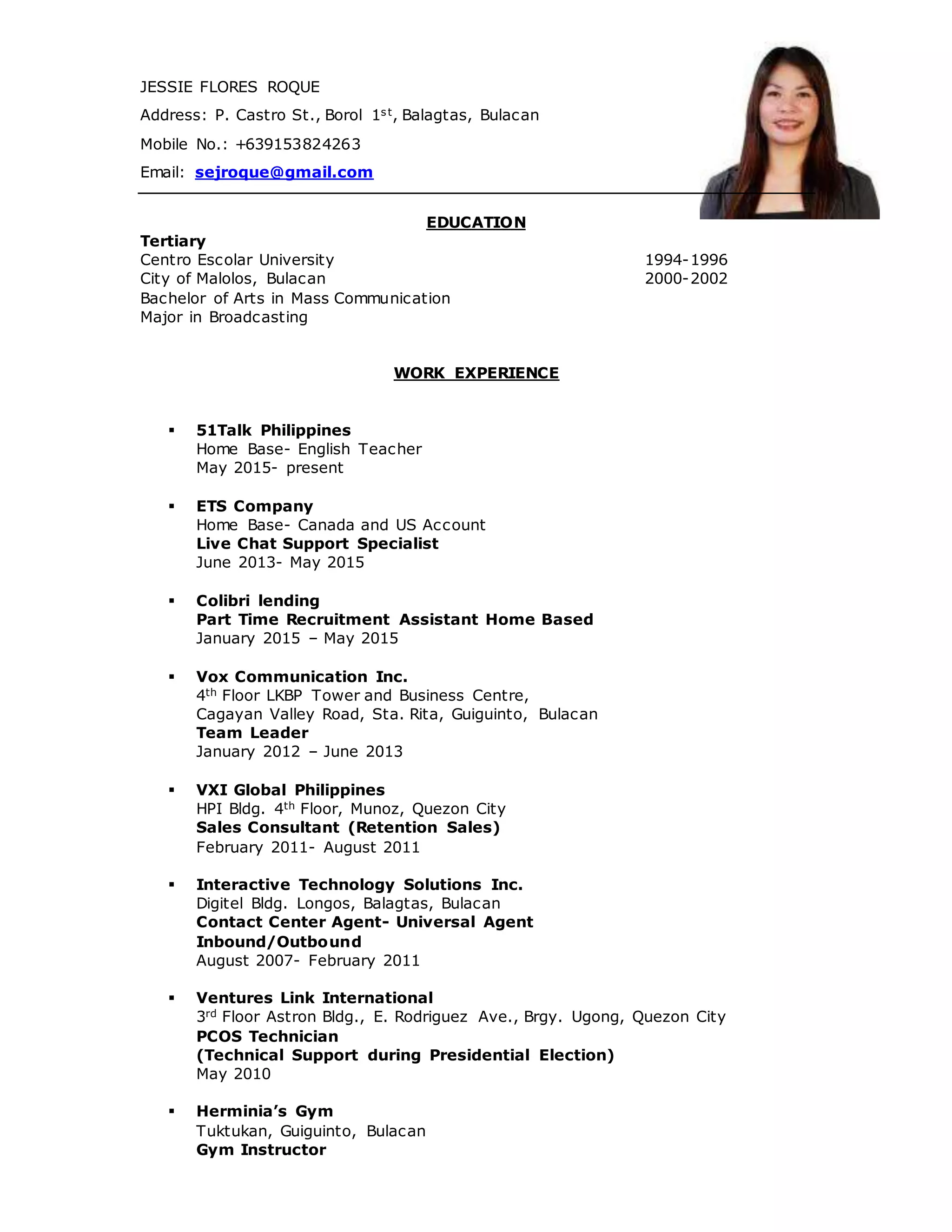 Jessie F. Roque Updated Resume 07142015 | DOCX | Business Utilities | Business