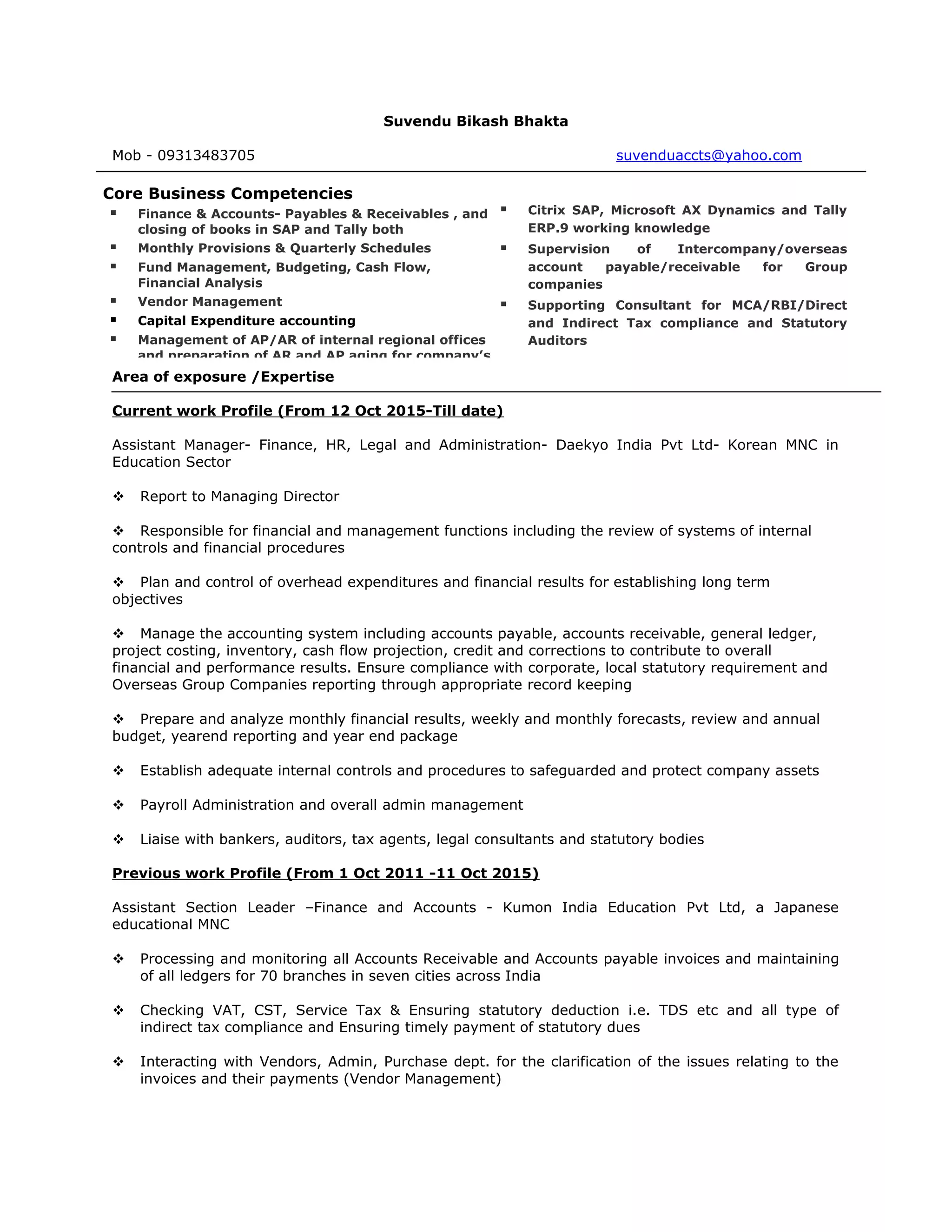 Suvendu Bikash Bhakta Resume | PDF