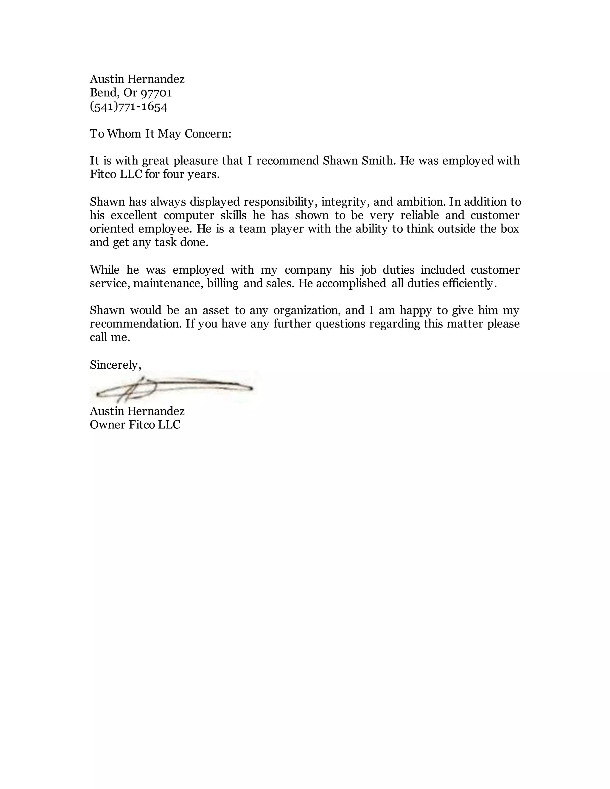 Austin Hernandez LOR | PDF