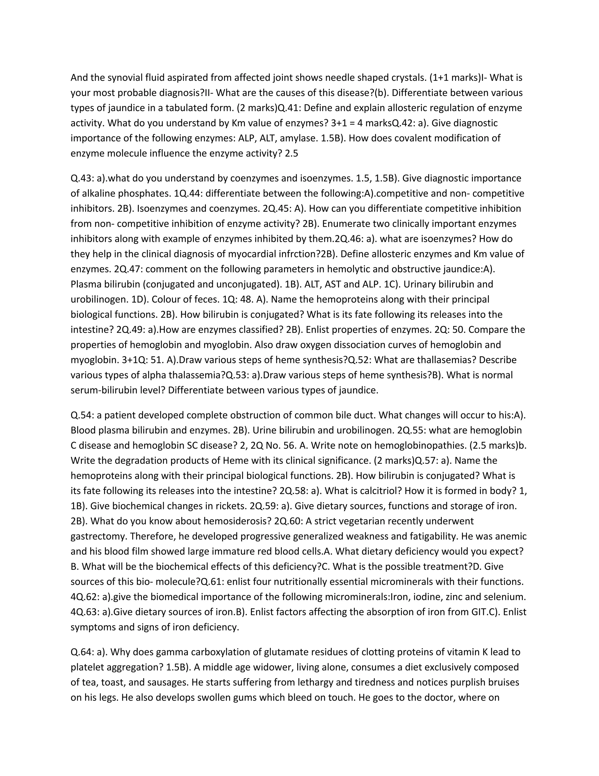 70 important se qs of biochemistry for 1 st year | RTF