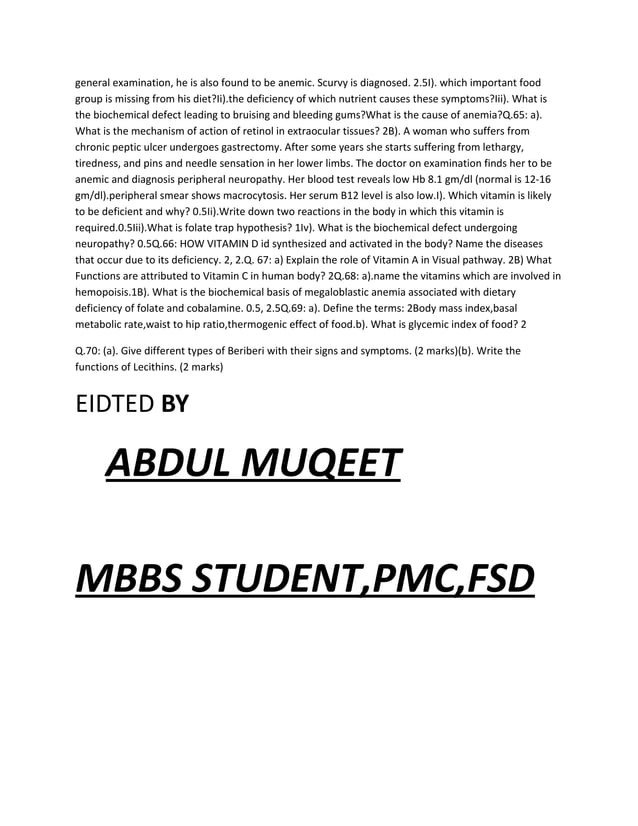 70 important se qs of biochemistry for 1 st year | RTF
