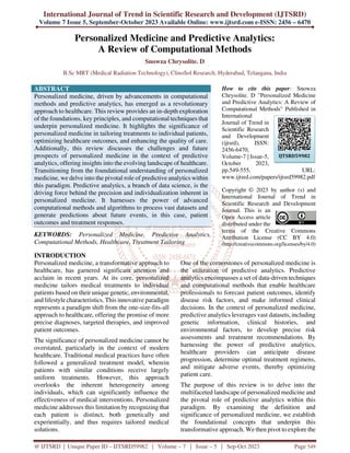 Personalized Medicine and Predictive Analytics A Review of Computational Methods | PDF