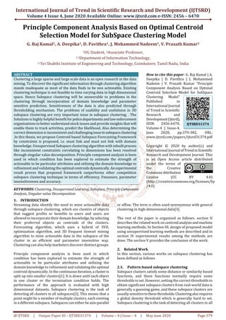 Principle Component Analysis Based on Optimal Centroid Selection Model for SubSpace Clustering ...