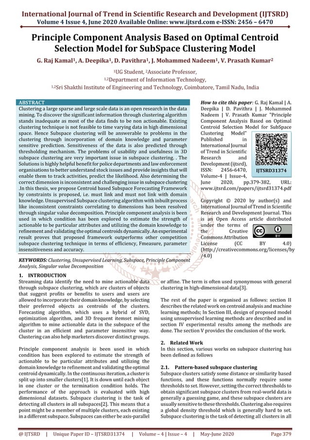 Principle Component Analysis Based on Optimal Centroid Selection Model for SubSpace Clustering ...
