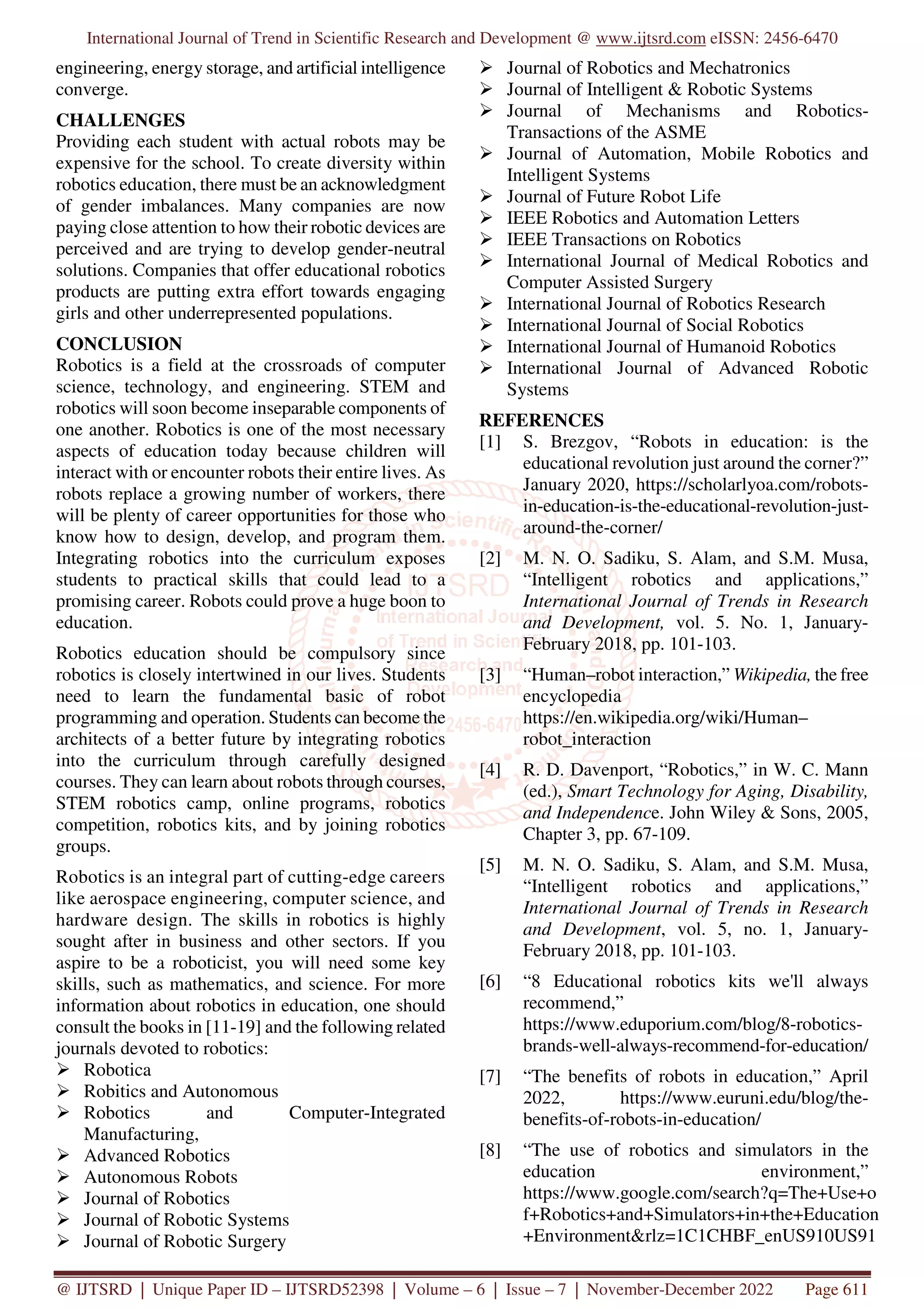 Robotics in Education | PDF | Robotics | Technology & Computing