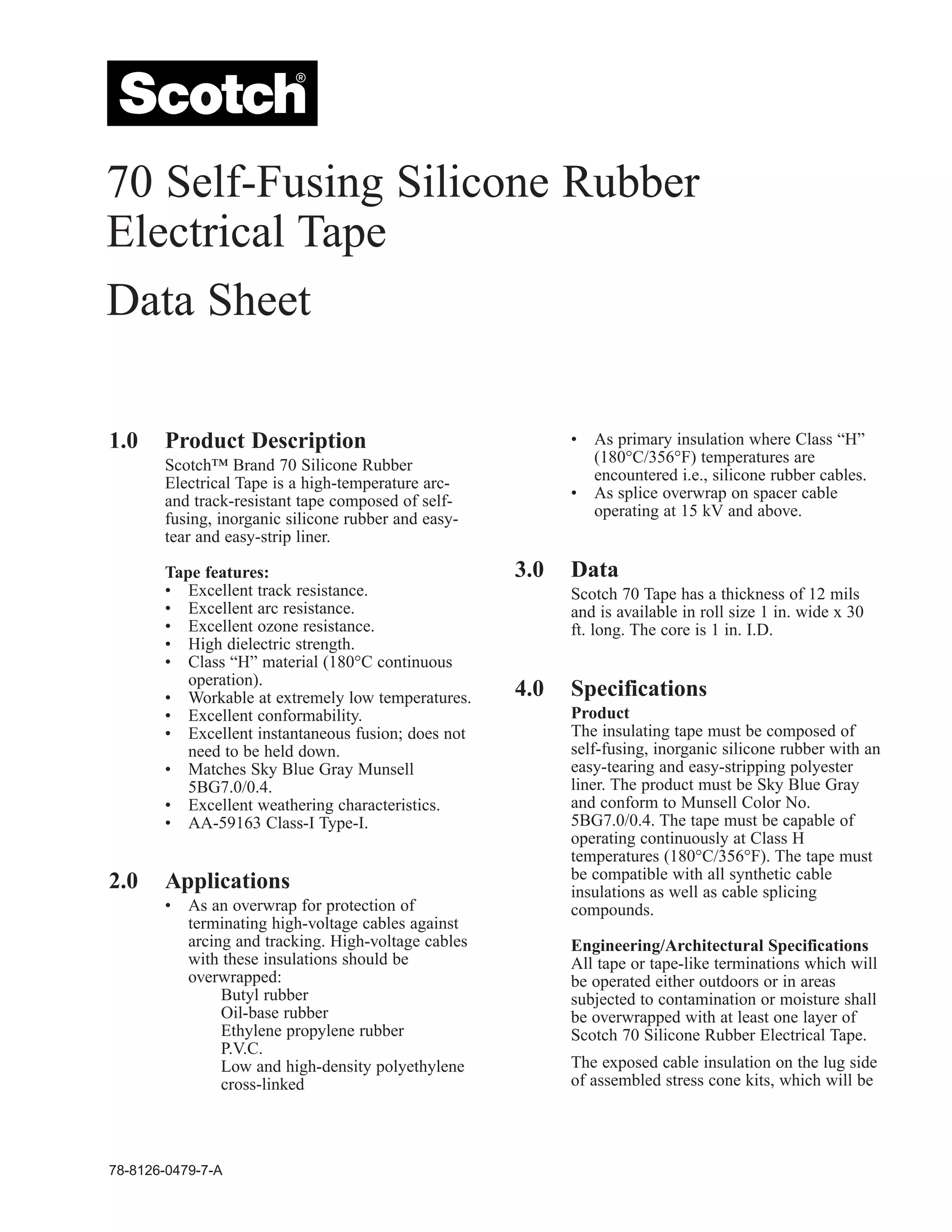 3M Scotch 70 Self-Fusing Silicone Rubber Electrical Tape - 3M Self ...