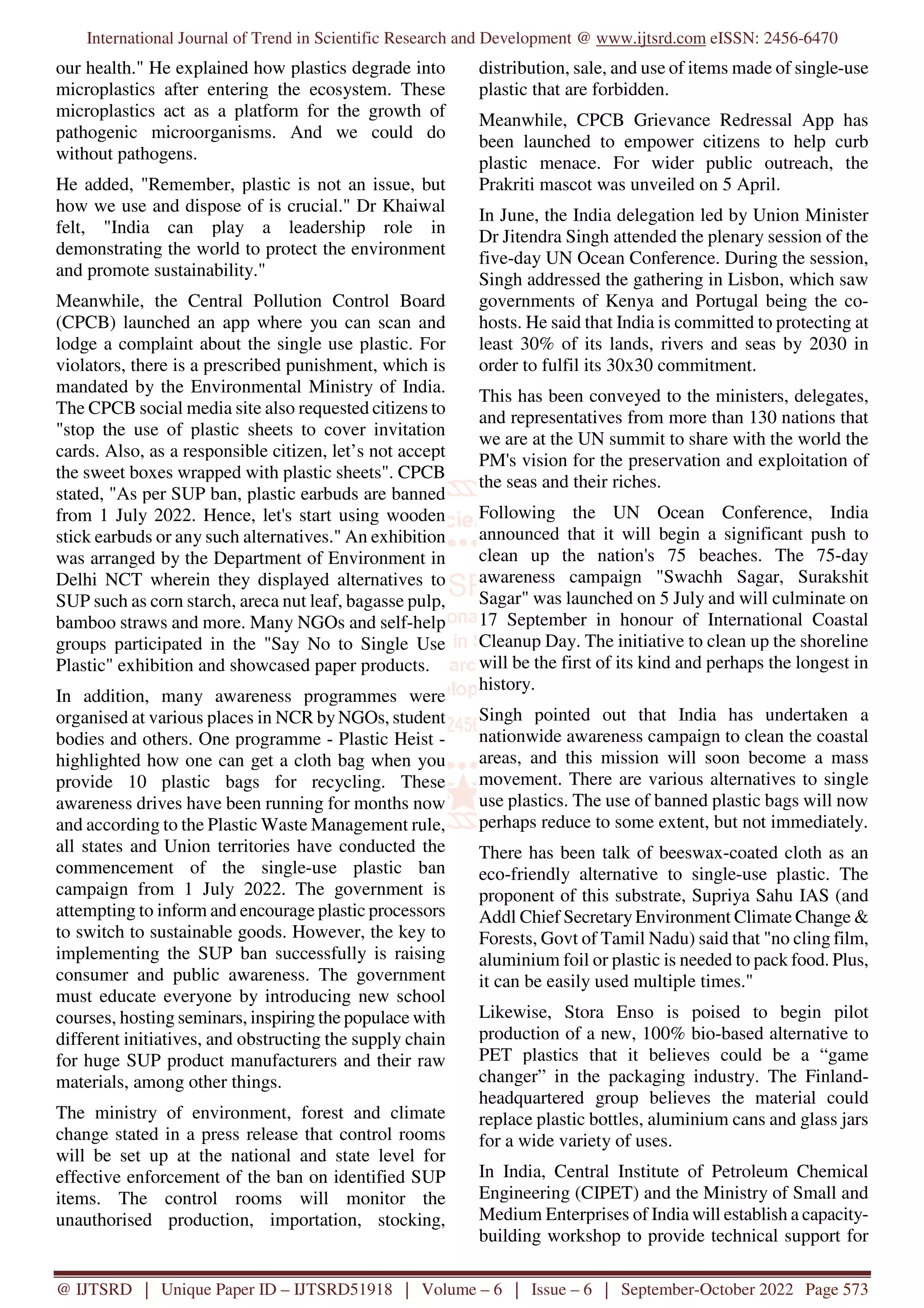 The Single use Plastic Ban An Innovative Initiative for Environmental ...