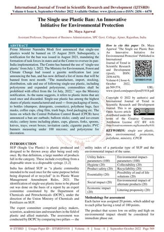 The Single use Plastic Ban An Innovative Initiative for Environmental ...