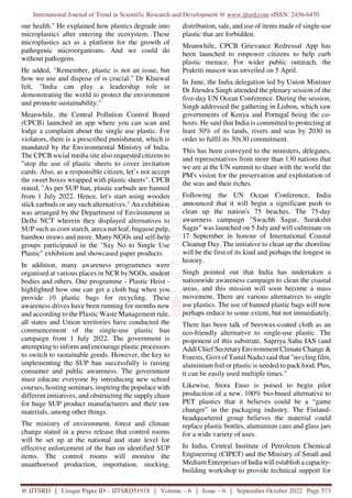 The Single use Plastic Ban An Innovative Initiative for Environmental ...