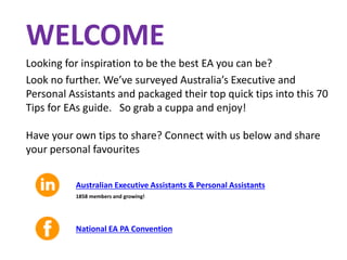 70 quick tips for Executive Assistants | PDF