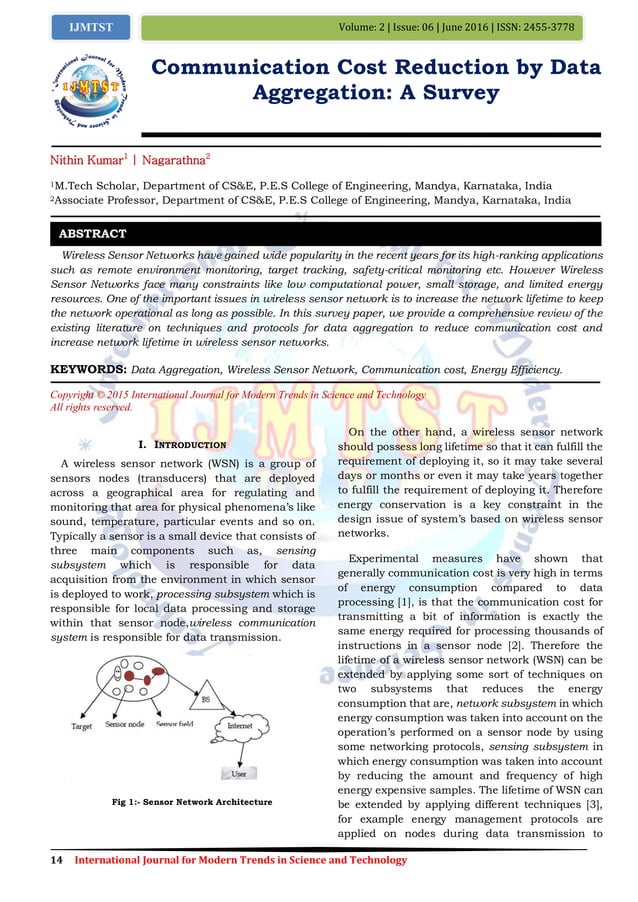 Communication Cost Reduction by Data Aggregation: A Survey | PDF