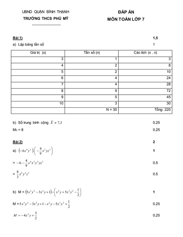 Đề Thi HK2 Toán 7 - THCS Phú Mỹ | PDF