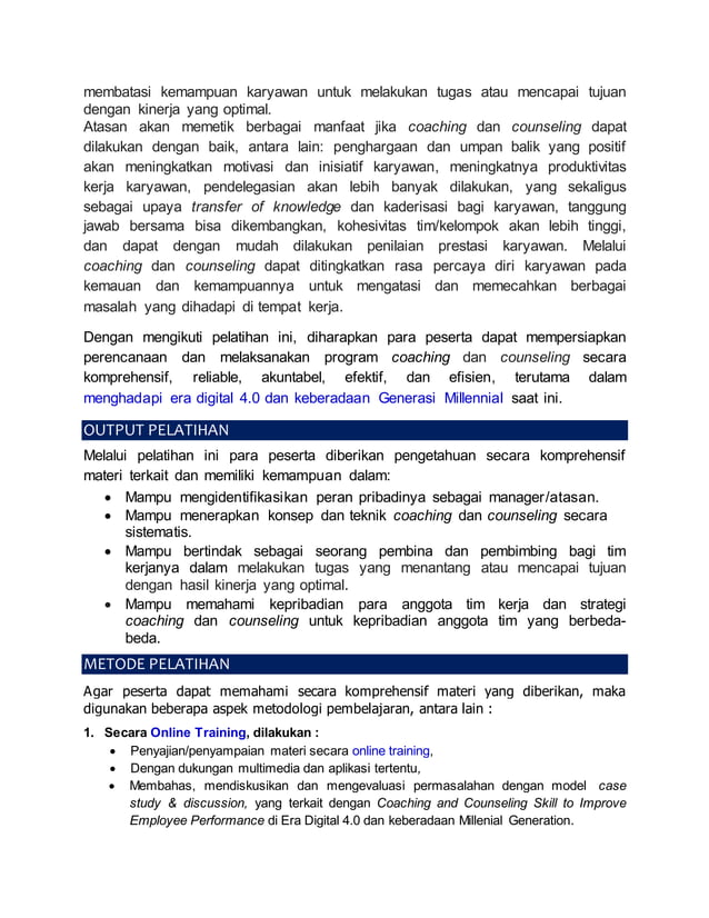 (2022) Silabus Training "Effective COACHING and COUNSELING SKILL"_to Improve Employee ...