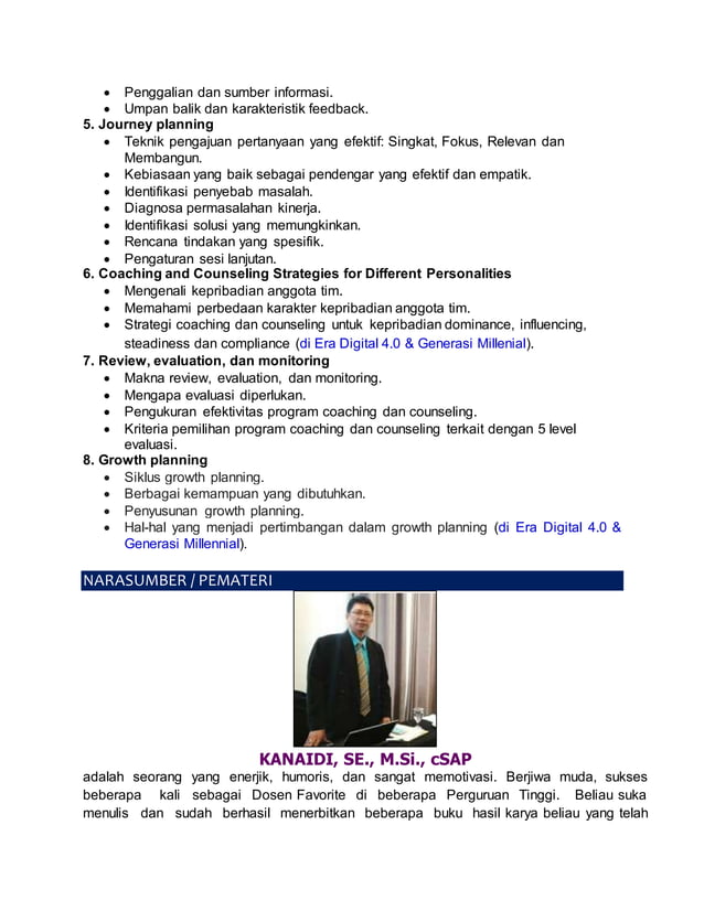 (2022) Silabus Training "Effective COACHING and COUNSELING SKILL"_to Improve Employee ...