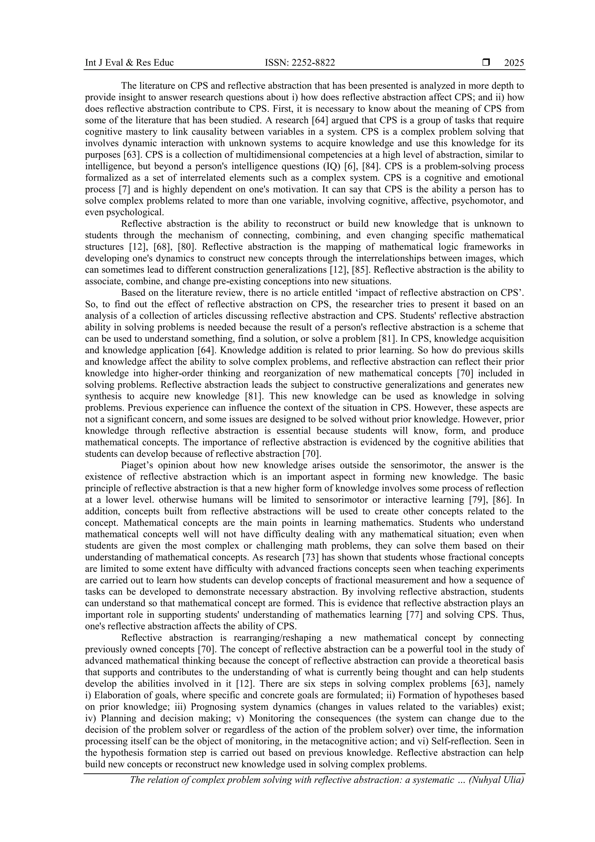 The relation of complex problem solving with reflective abstraction: a ...