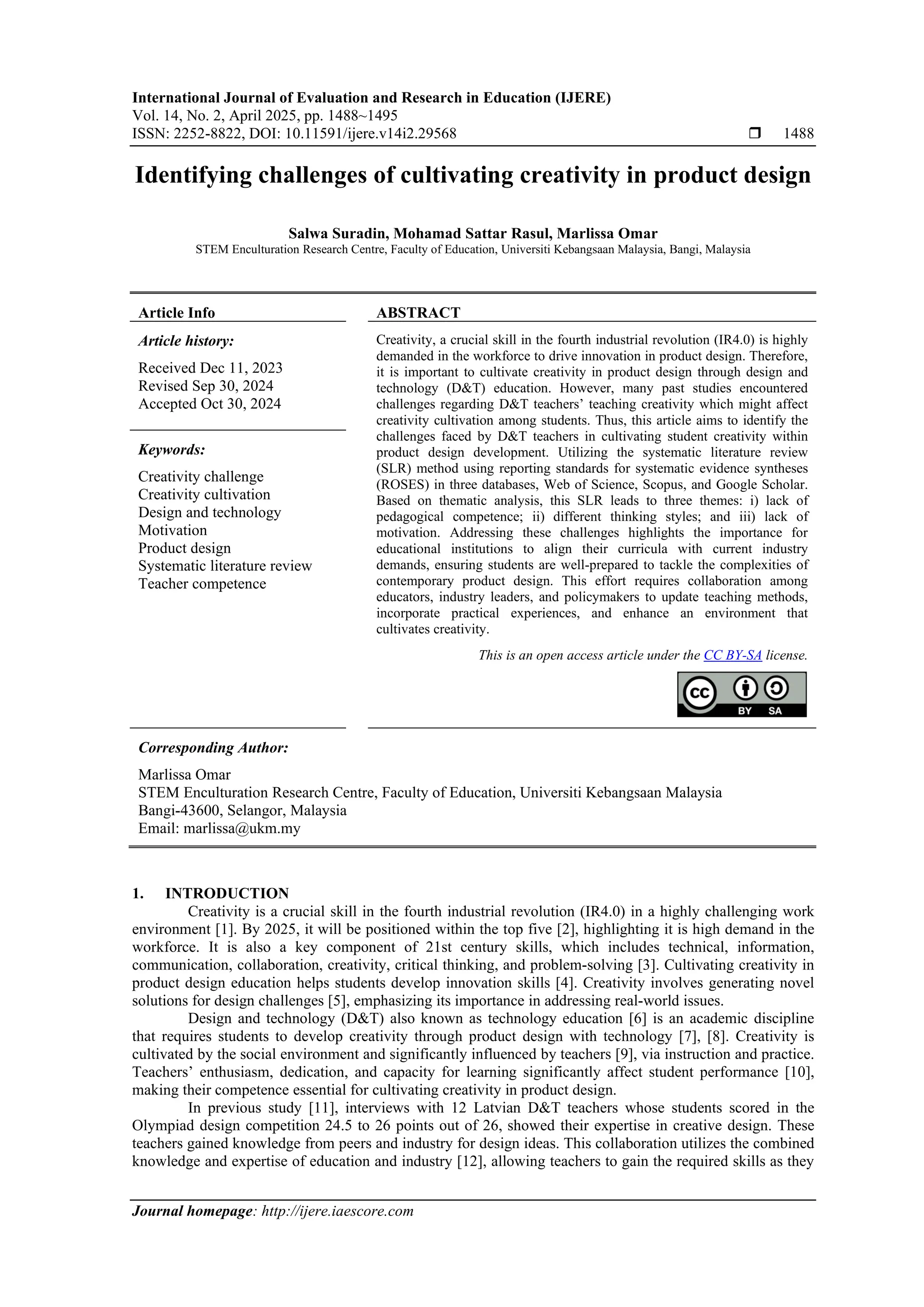 Identifying challenges of cultivating creativity in product design | PDF