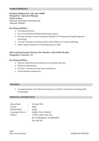 Resume | DOC | Programming Languages | Computing