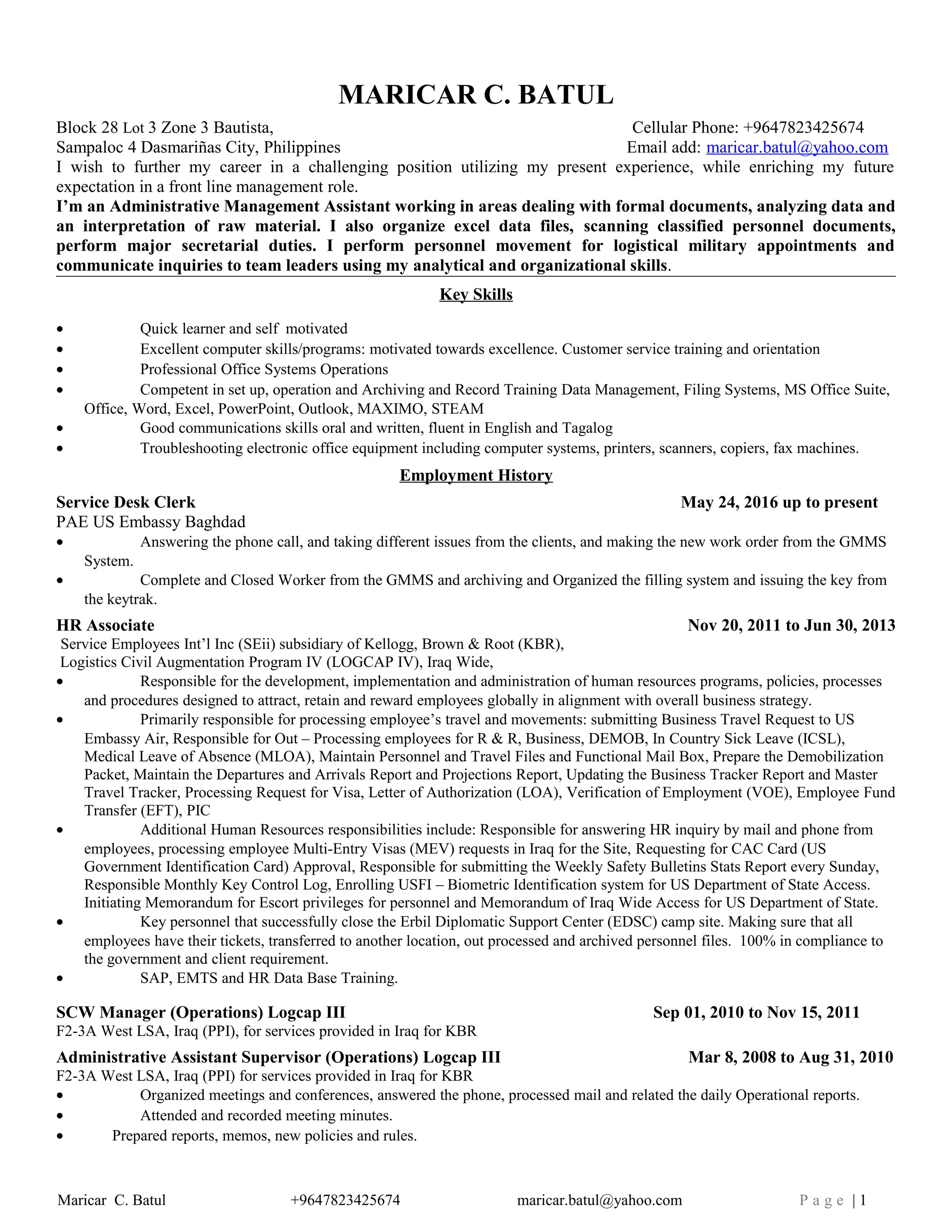 Resume Maricar Cainoy Batul | PDF