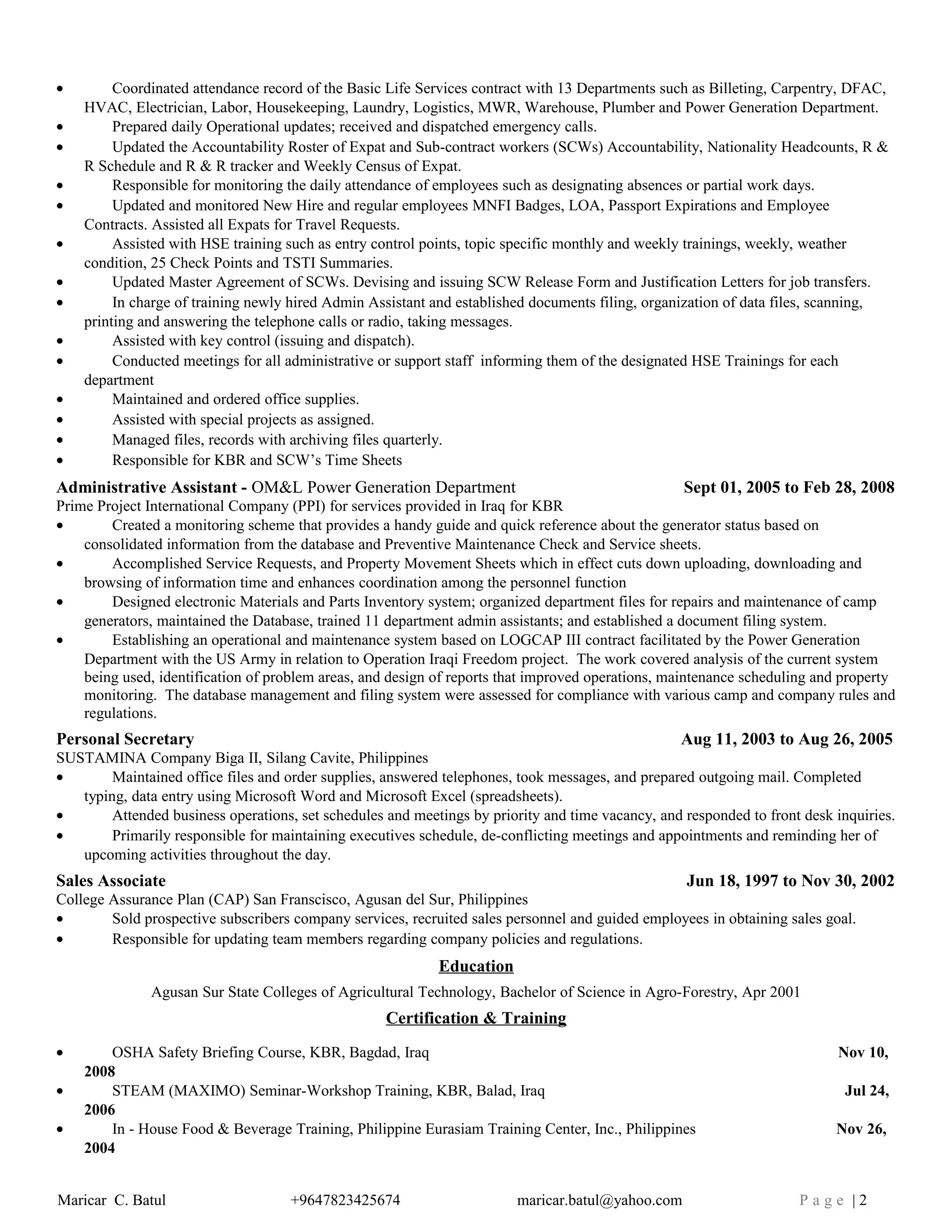 Resume Maricar Cainoy Batul | PDF