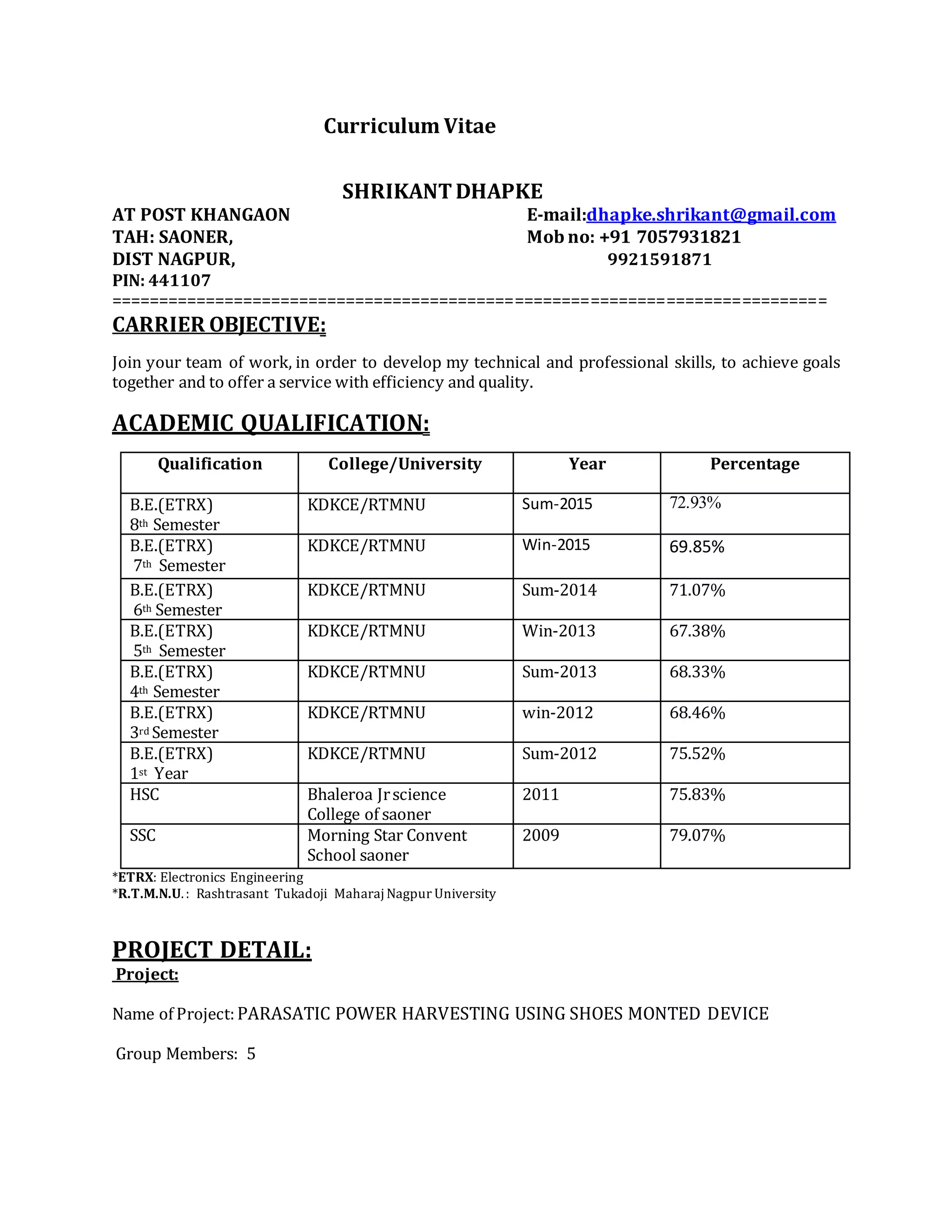 SHRIKANT resume | DOCX