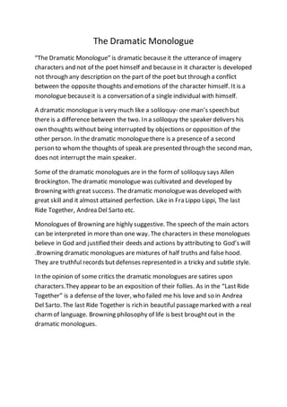711 the dramatic monologue | DOCX | Poetry | Books and Literature