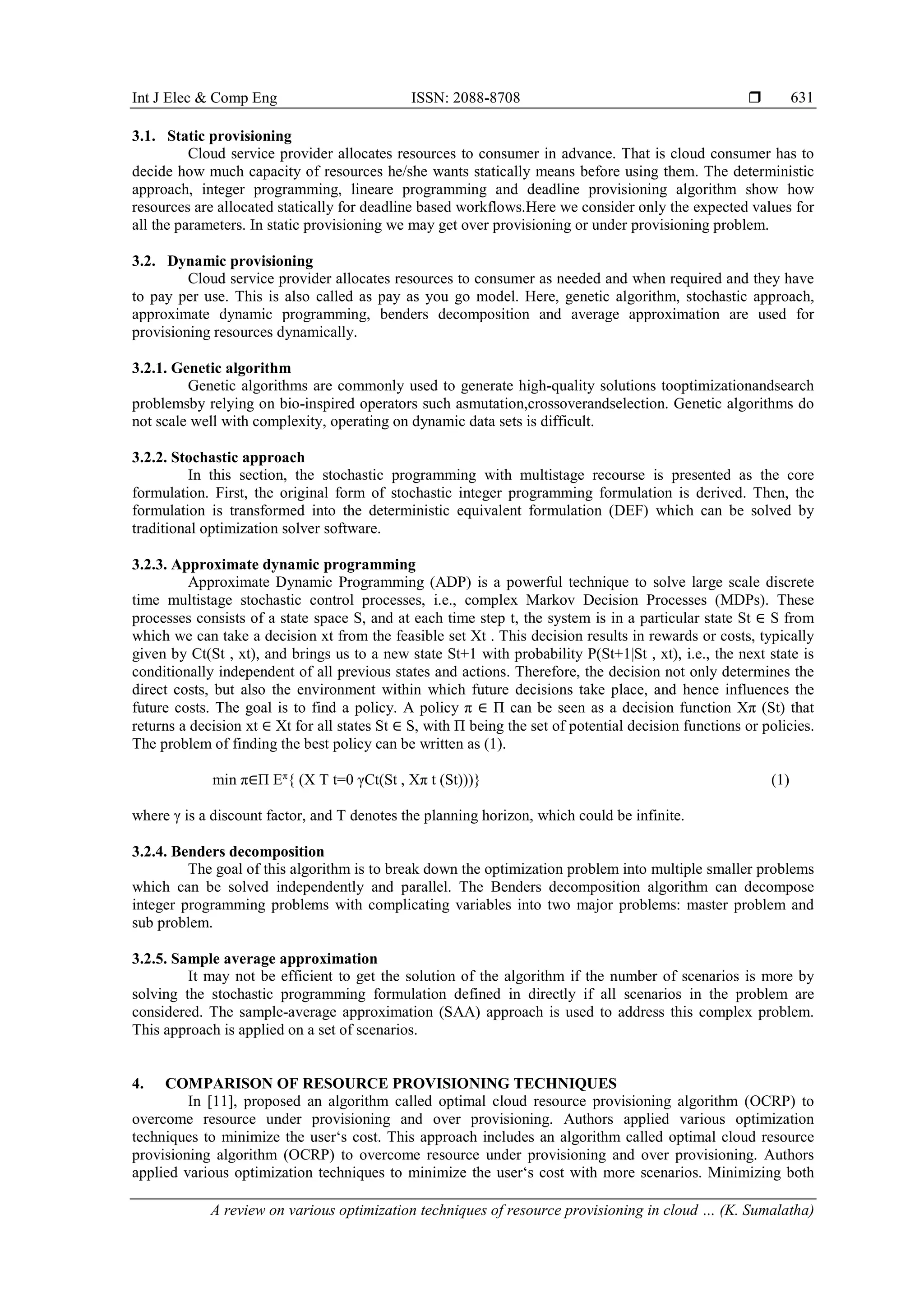 A review on various optimization techniques of resource provisioning in cloud computing | PDF