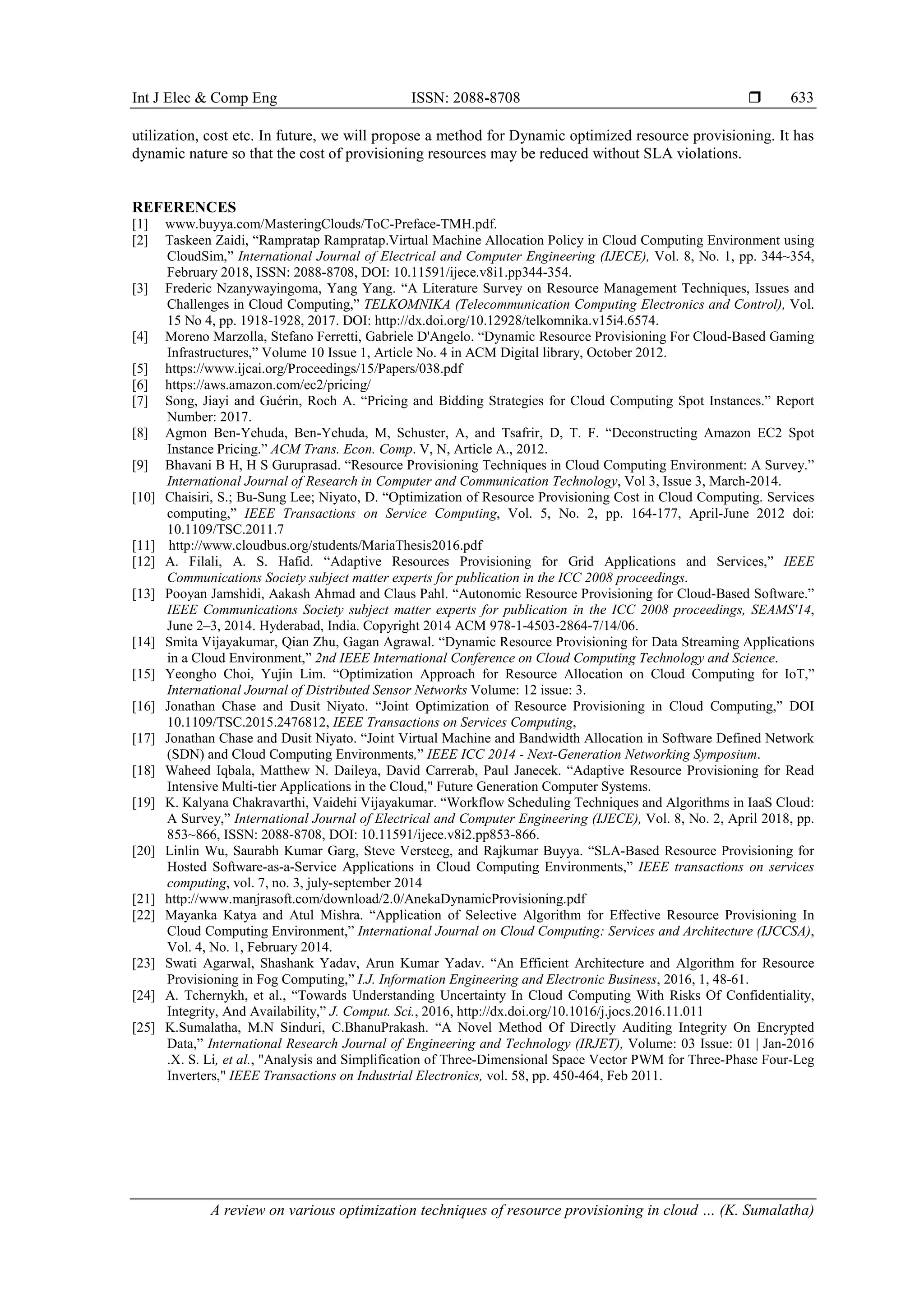 A review on various optimization techniques of resource provisioning in cloud computing | PDF