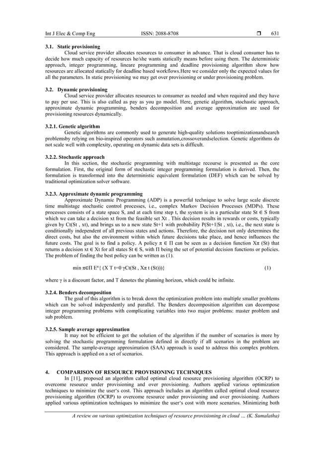 A review on various optimization techniques of resource provisioning in cloud computing | PDF