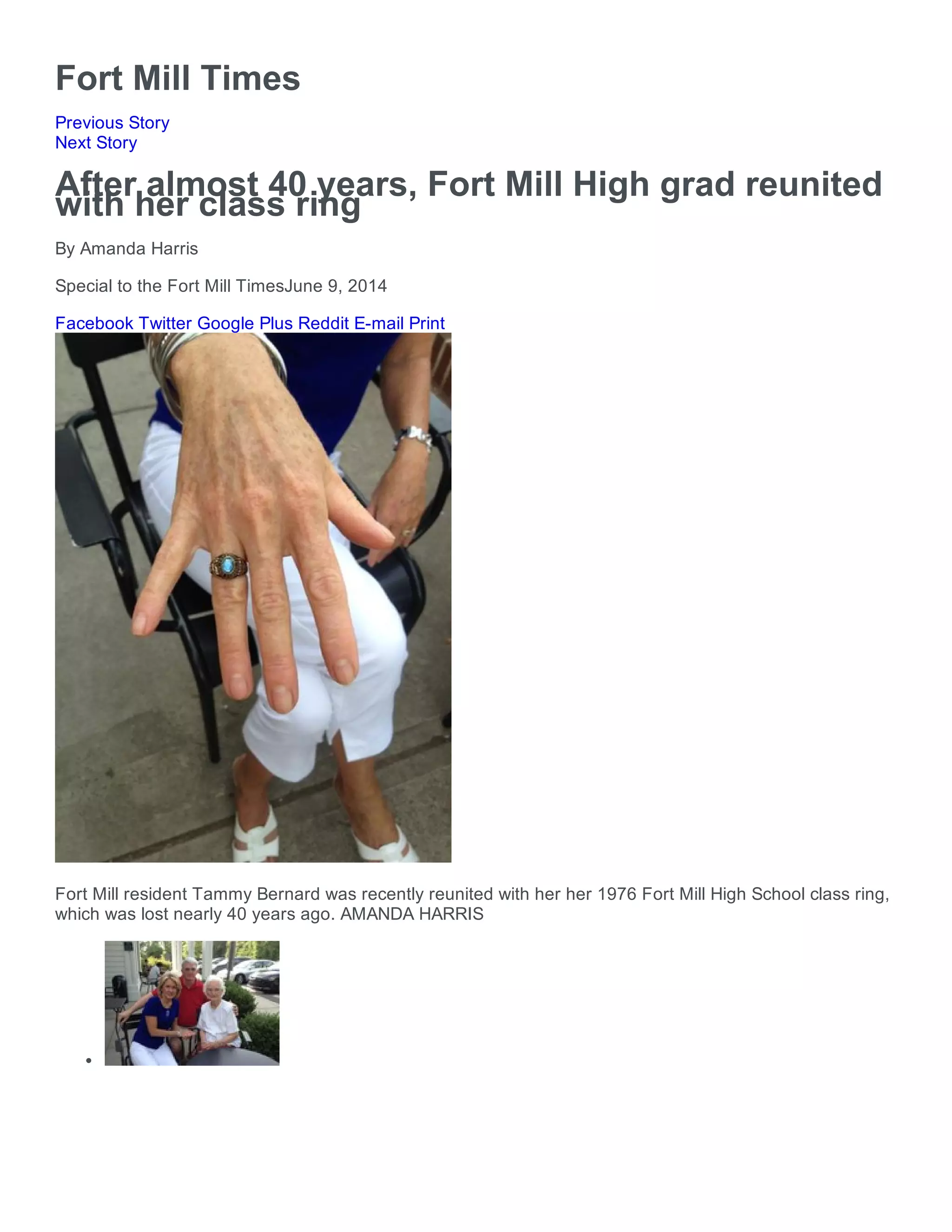 FORT MILL_ After almost 40 years, Fort Mill High grad reunited with her ...