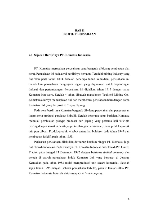 Laporan Kerja Praktik Komatsu Indonesia oleh Muhammad Akmal | PDF
