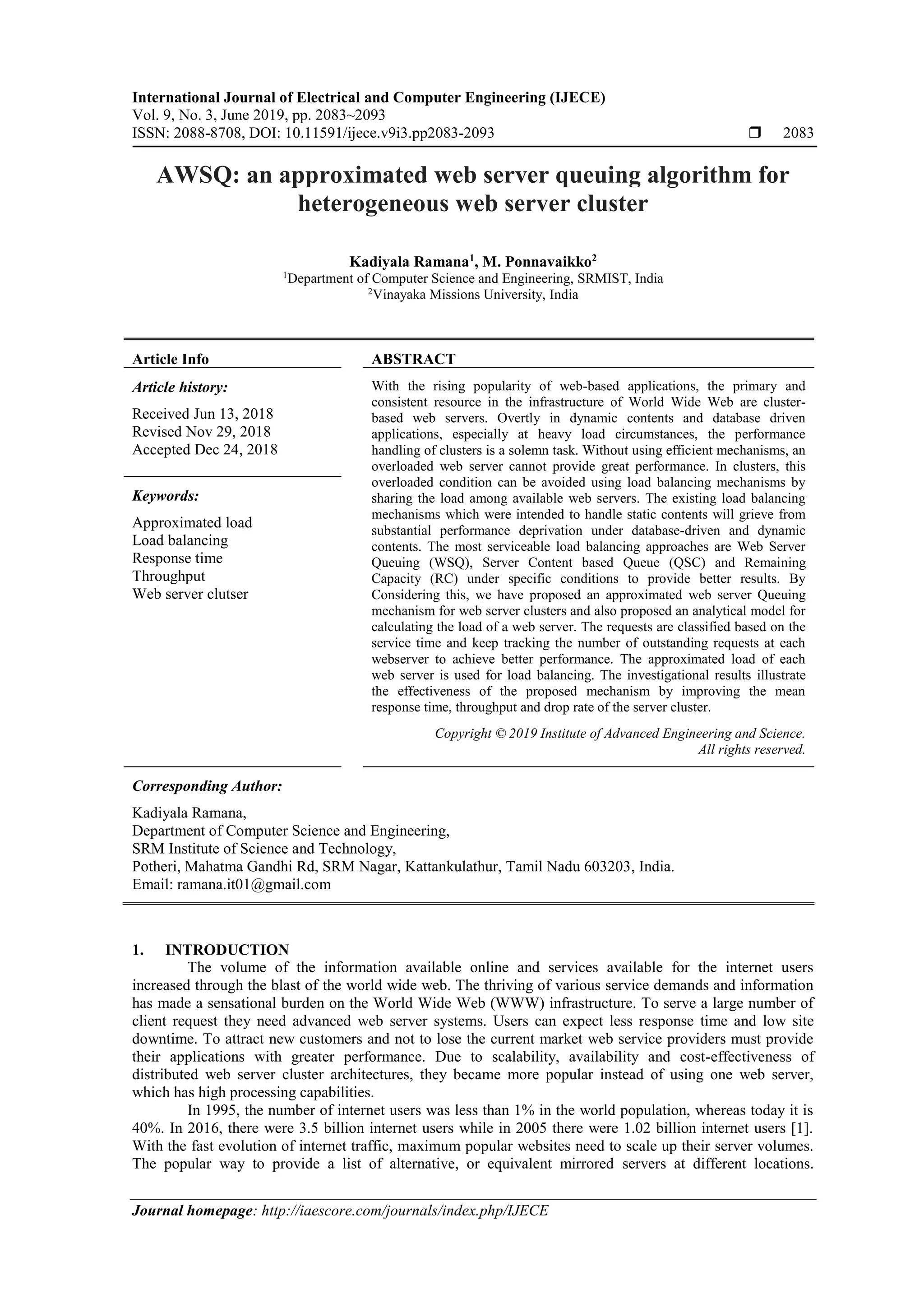 Awsq An Approximated Web Server Queuing Algorithm For Heterogeneous