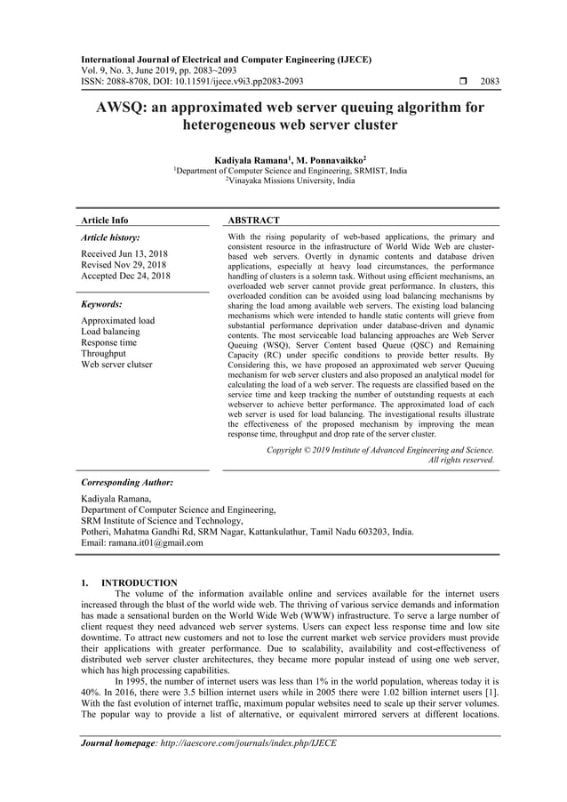 AWSQ: an approximated web server queuing algorithm for heterogeneous web server cluster | PDF