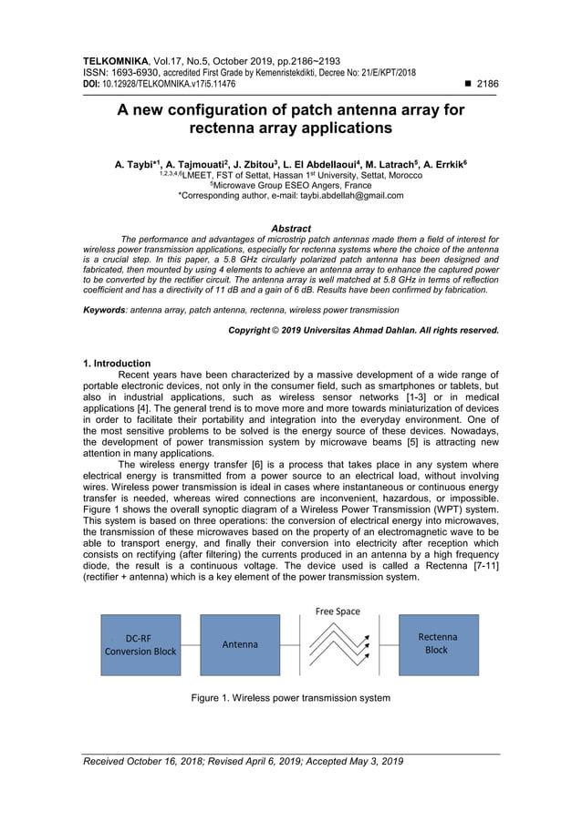 A new configuration of patch antenna array for rectenna array ...
