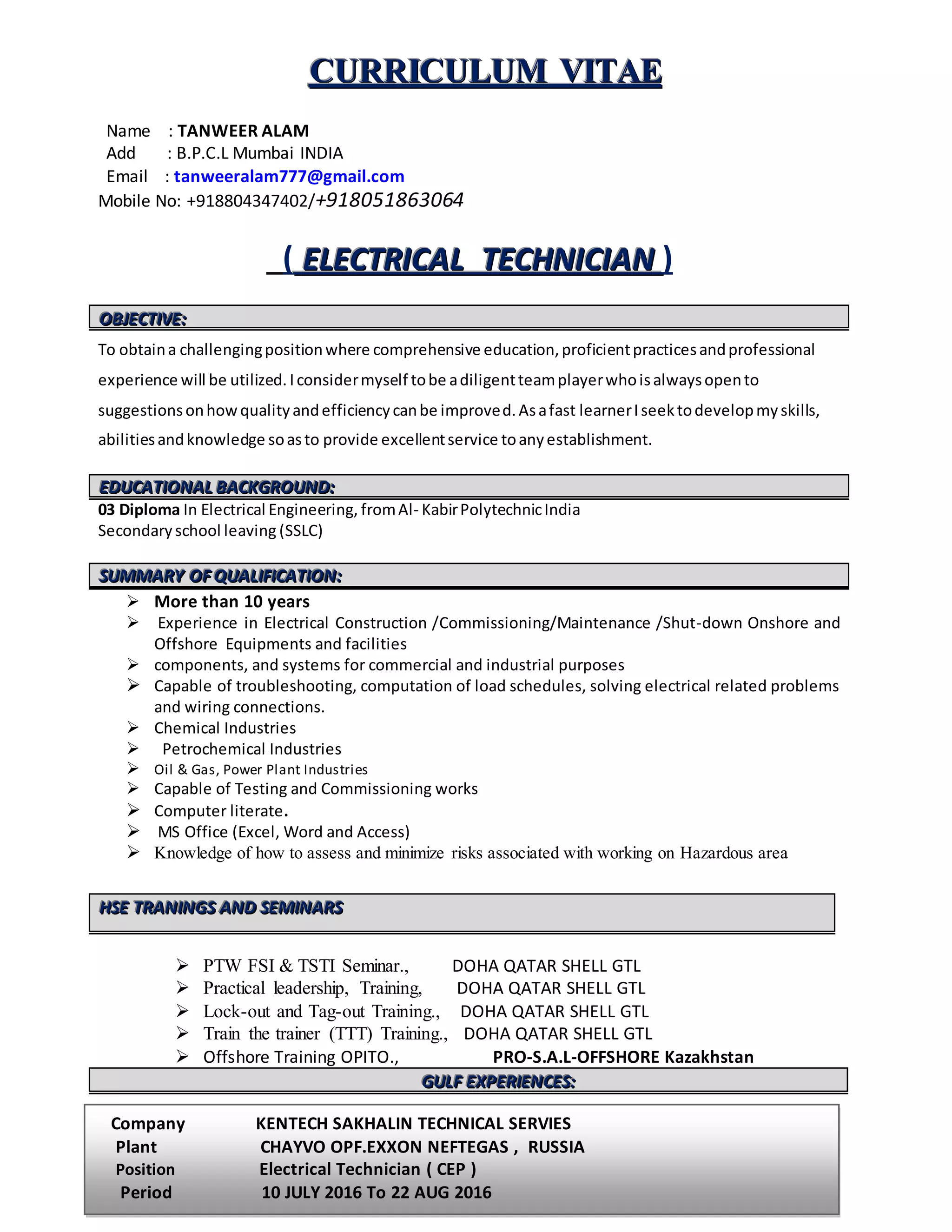 ELECTRICAL TECHNICIAN | DOCX